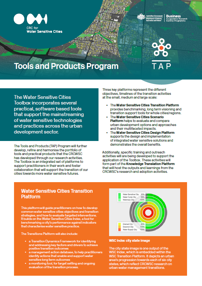Overview: TAP — Tools and Products Program - CRC for Water sensitive cities