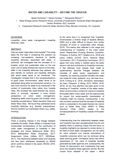 Water and liveability – beyond the obvious - CRC for Water sensitive cities